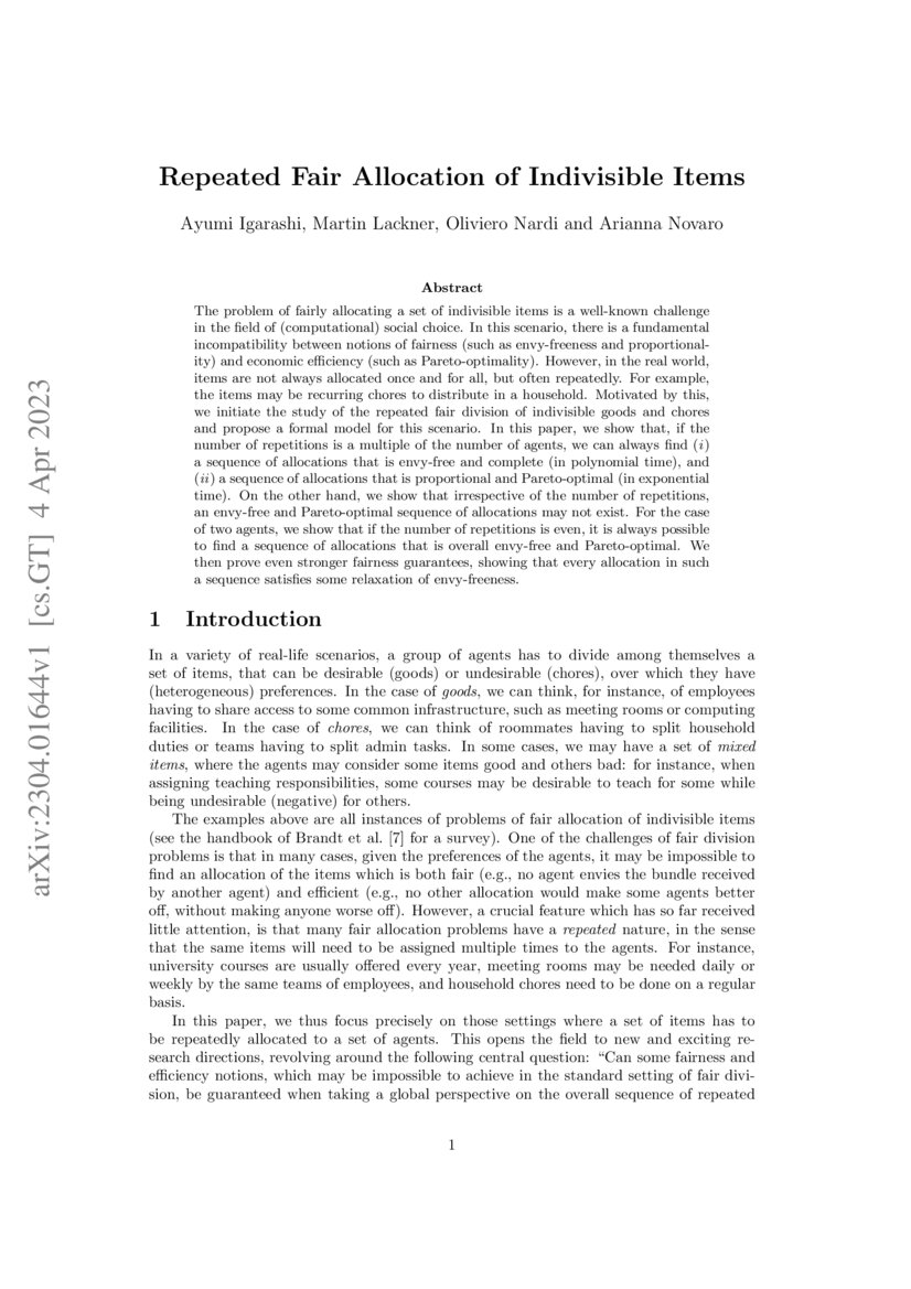 Repeated Fair Allocation of Indivisible Items | DeepAI