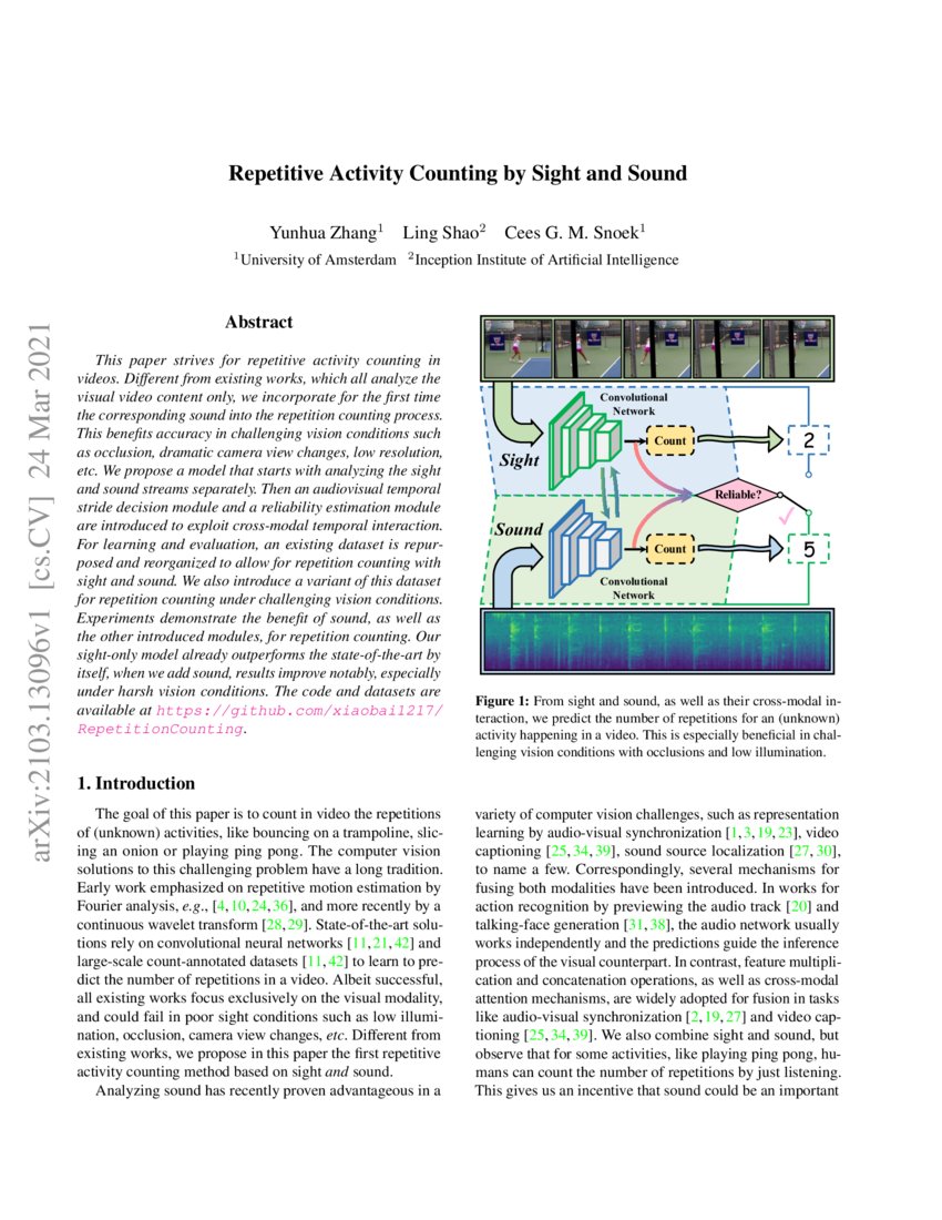 Repetitive Activity Counting by Sight and Sound | DeepAI