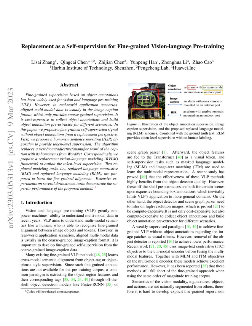 Replacement as a Self-supervision for Fine-grained Vision-language Pre ...
