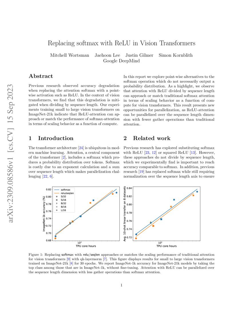 Replacing softmax with ReLU in Vision Transformers | DeepAI