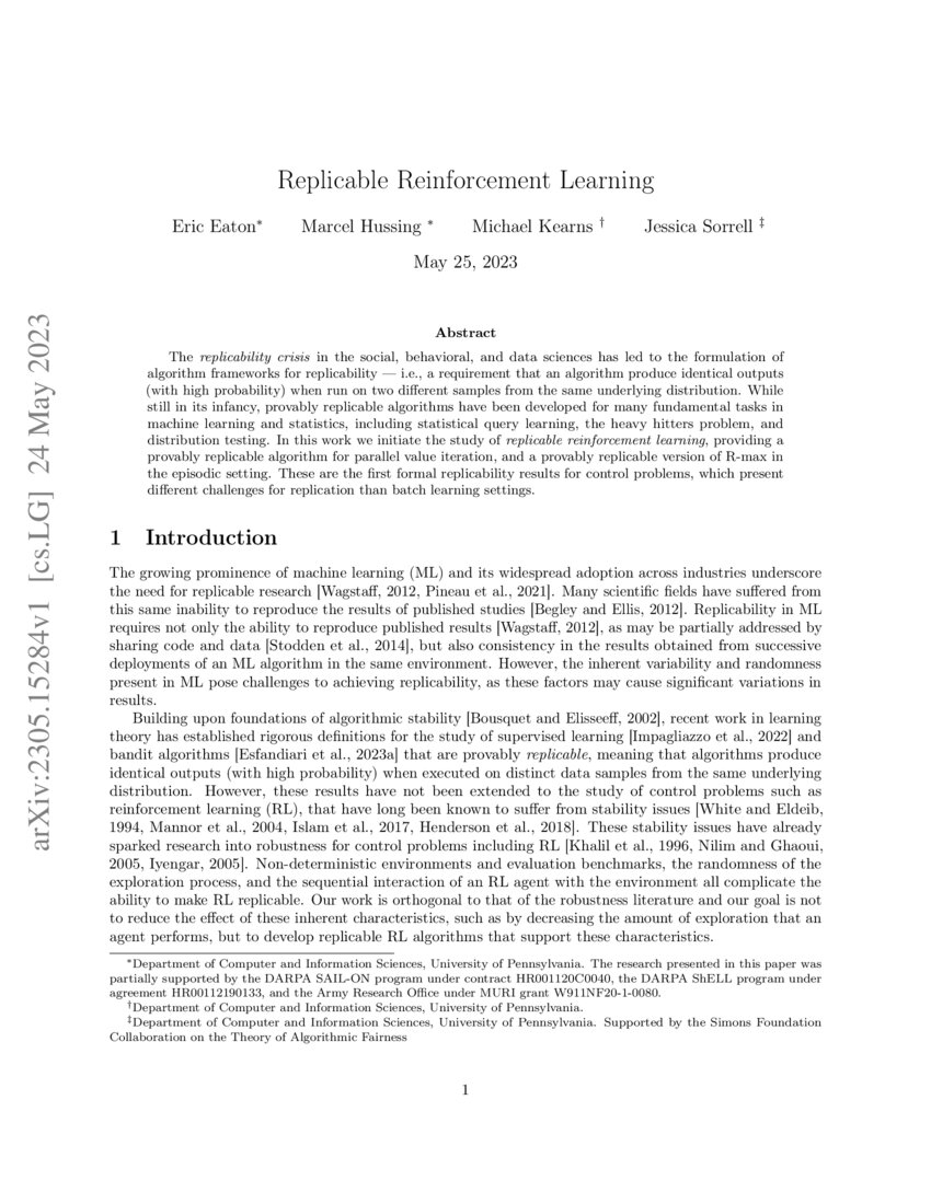 Replicable Reinforcement Learning | DeepAI