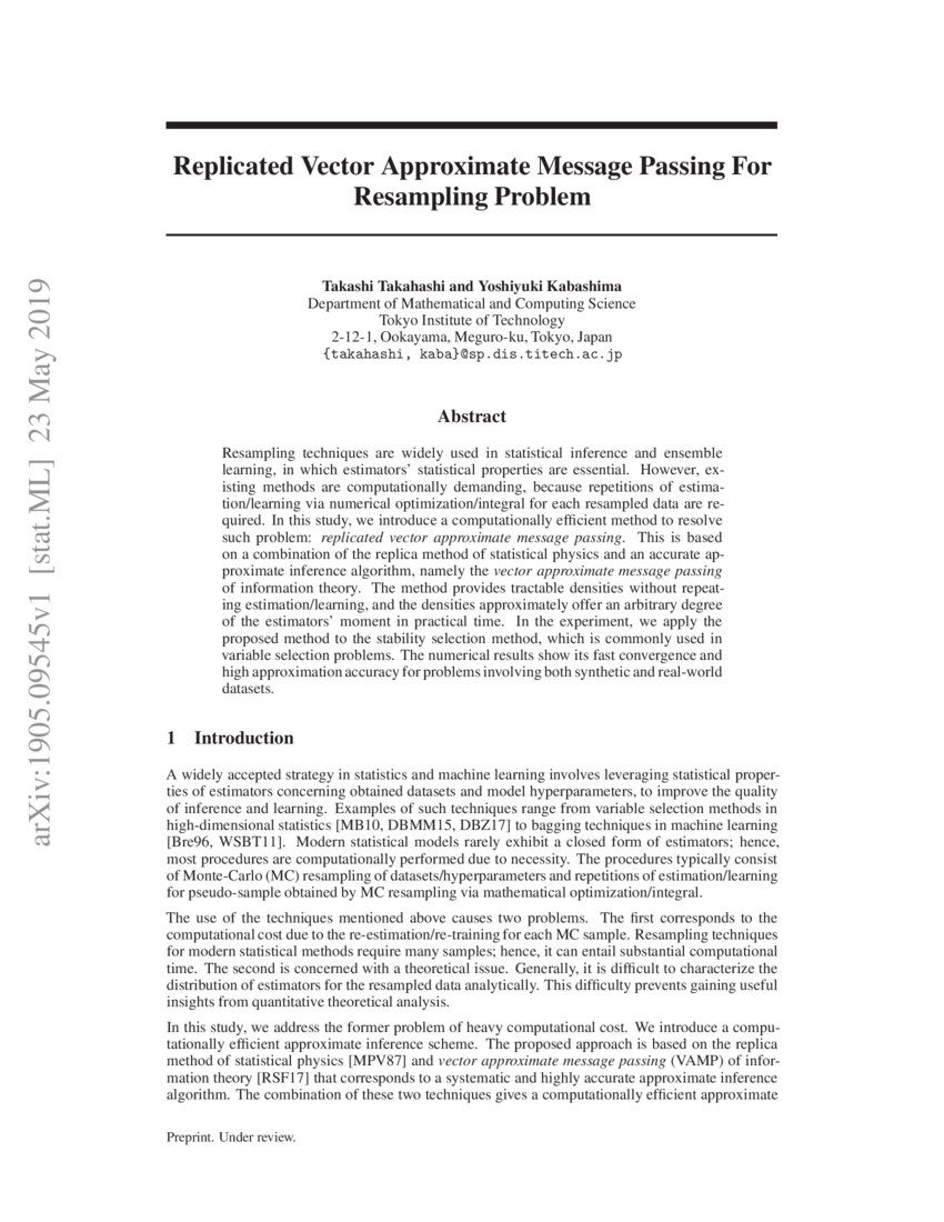 Replicated Vector Approximate Message Passing For Resampling Problem | DeepAI