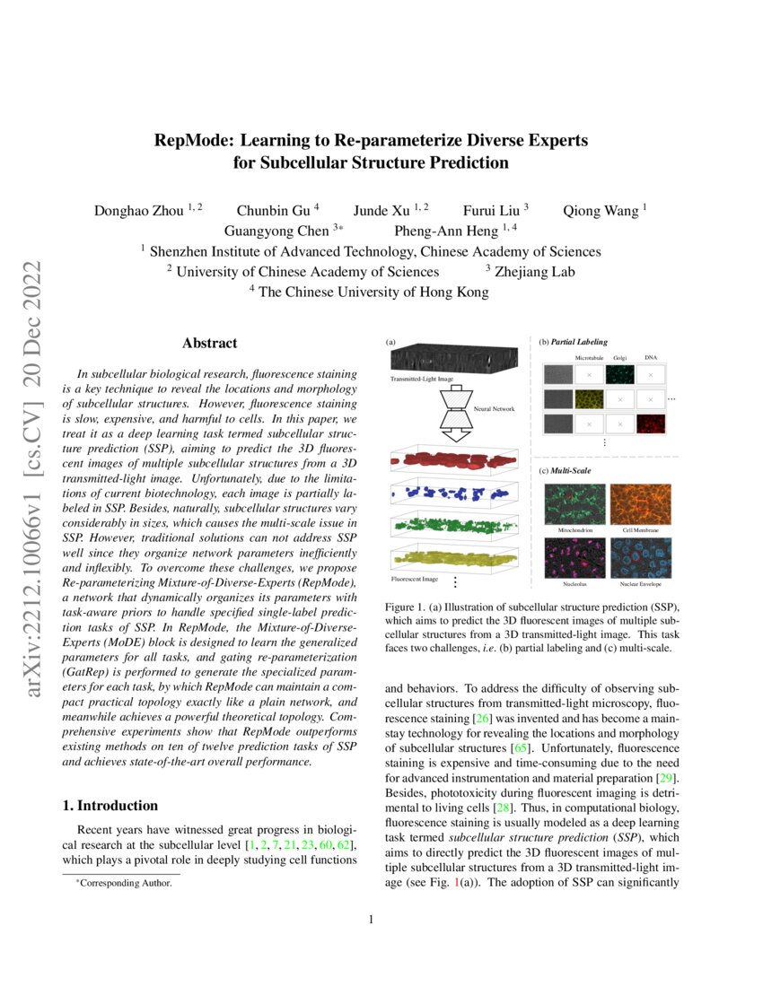 RepMode: Learning to Re-parameterize Diverse Experts for Subcellular Structure Prediction | DeepAI