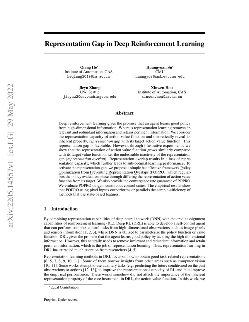 Representation Gap In Deep Reinforcement Learning Deepai