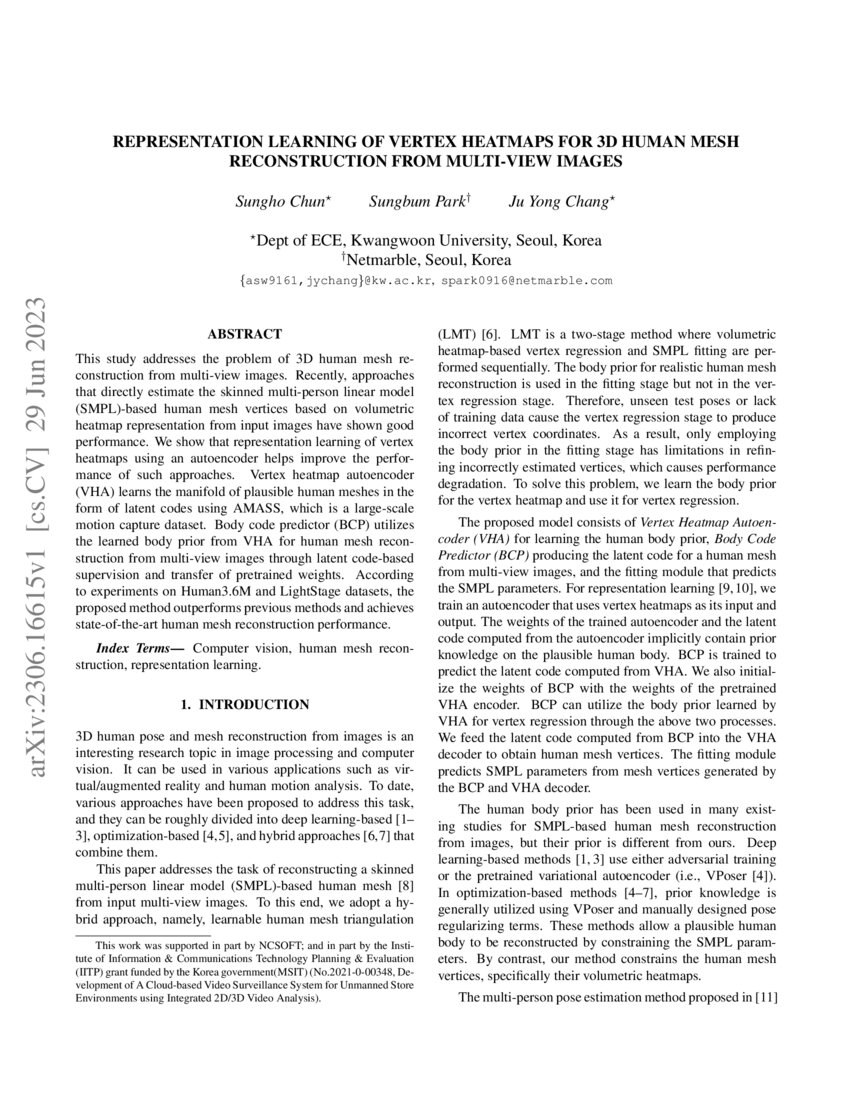 Representation learning of vertex heatmaps for 3D human mesh ...