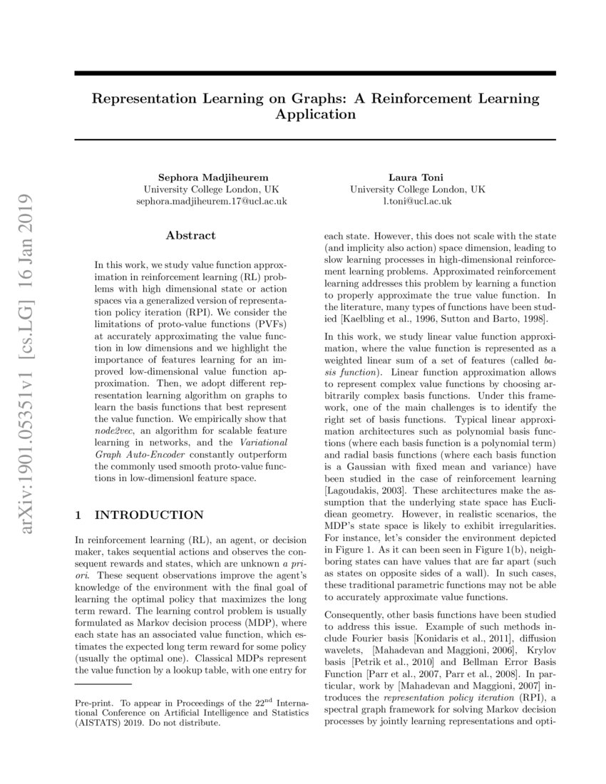 Representation Learning on Graphs: A Reinforcement Learning Application ...