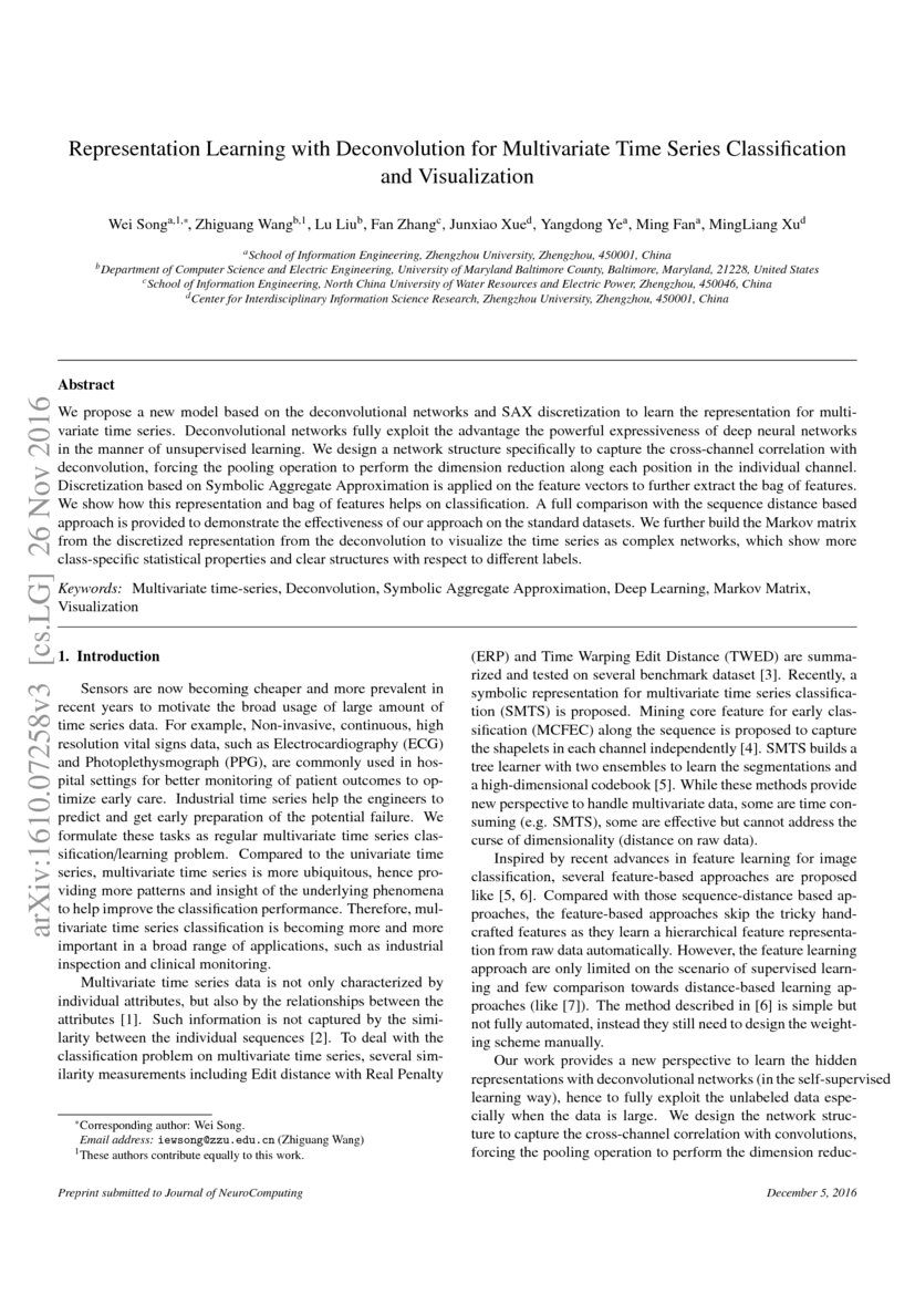 Representation Learning With Deconvolution For Multivariate Time Series Classification And