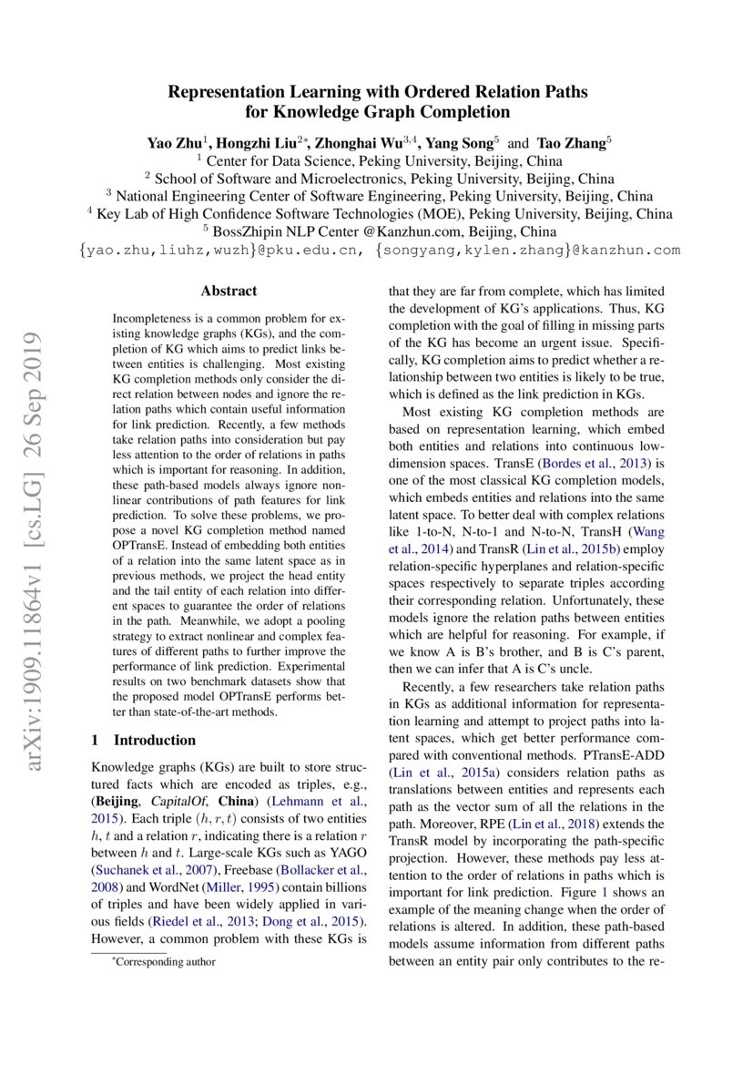 Representation Learning With Ordered Relation Paths For Knowledge Graph Completion Deepai