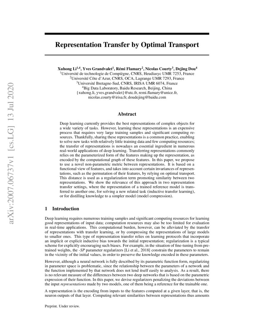 Representation Transfer by Optimal Transport | DeepAI