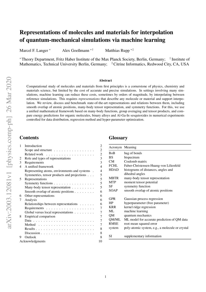 Representations of molecules and materials for interpolation of quantum ...