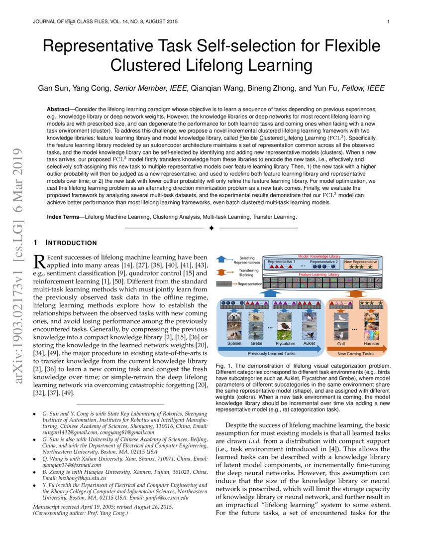 Representative Task Self-selection for Flexible Clustered Lifelong Learning | DeepAI