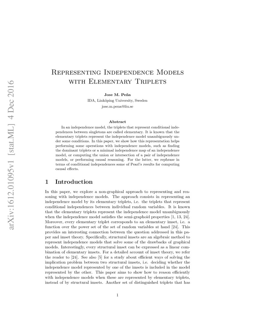 Representing Independence Models with Elementary Triplets | DeepAI