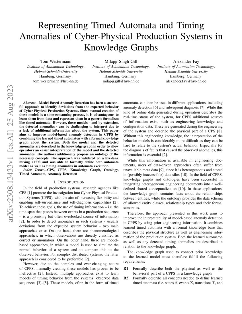 Representing Timed Automata And Timing Anomalies Of Cyber Physical Production Systems In