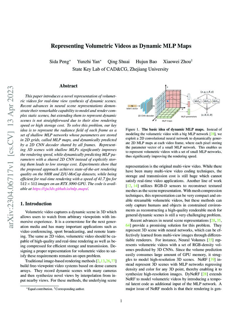 Representing Volumetric Videos as Dynamic MLP Maps | DeepAI