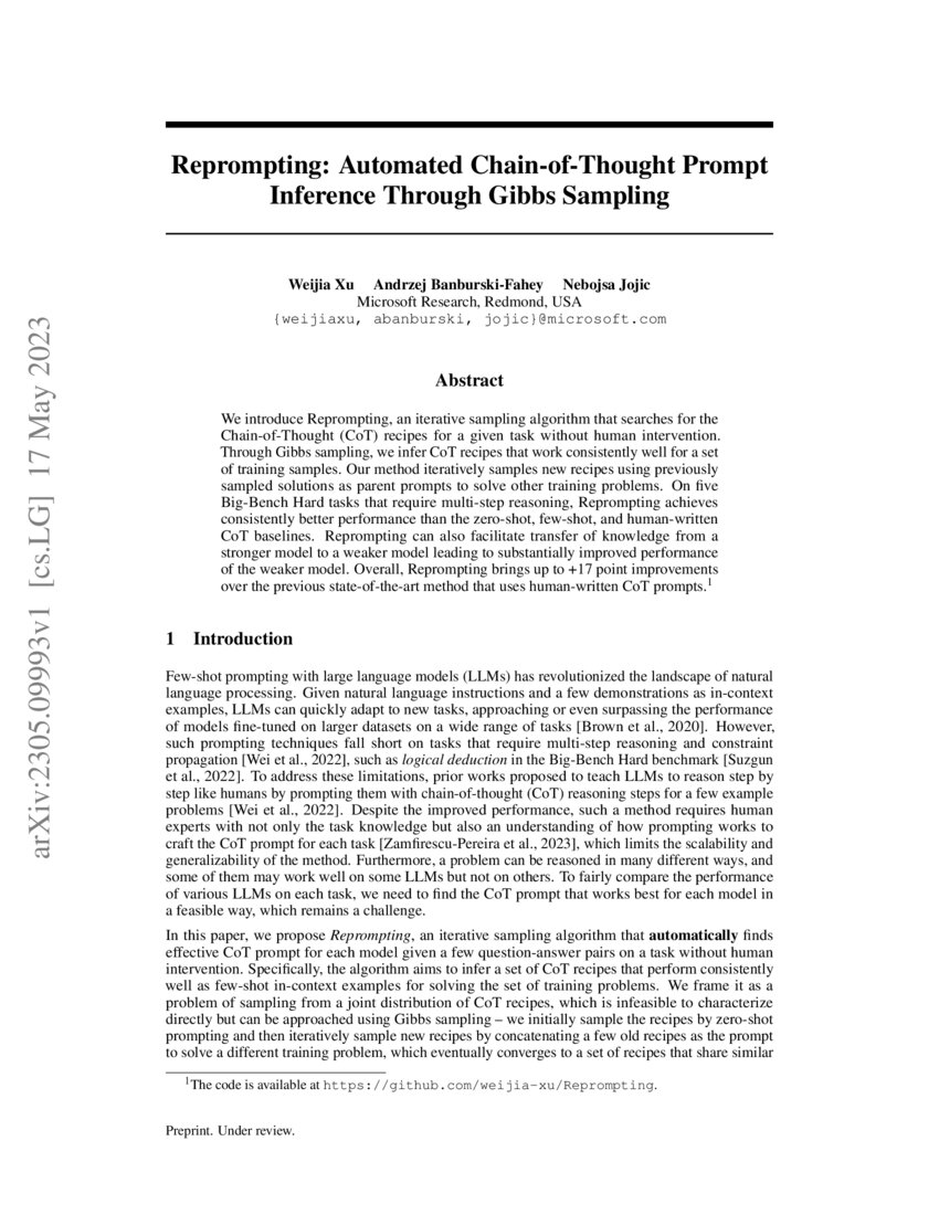 Reprompting Automated Chain Of Thought Prompt Inference Through Gibbs