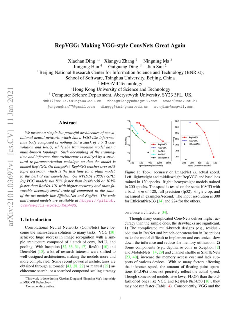 RepVGG: Making VGG-style ConvNets Great Again | DeepAI