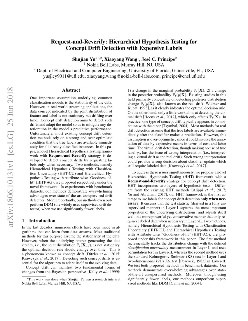 Request And Reverify Hierarchical Hypothesis Testing For Concept Drift Detection With Expensive