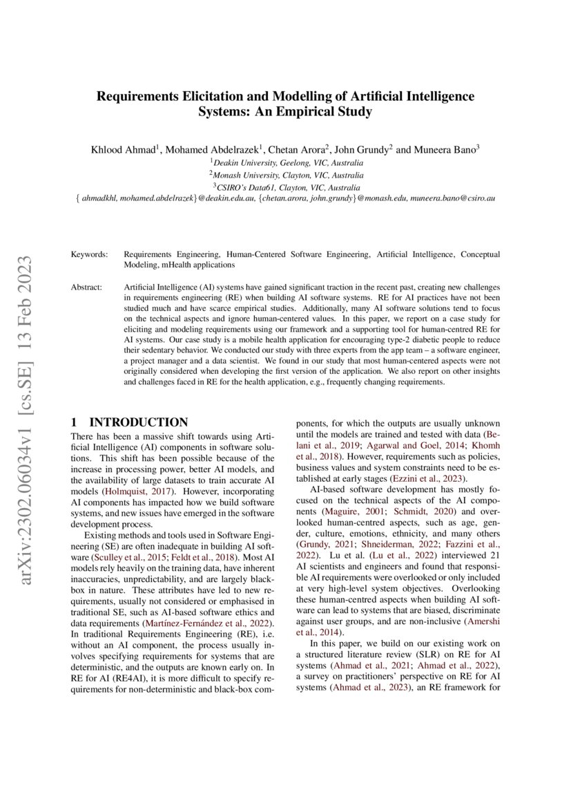 Requirements Elicitation and Modelling of Artificial Intelligence Systems: An Empirical Study ...