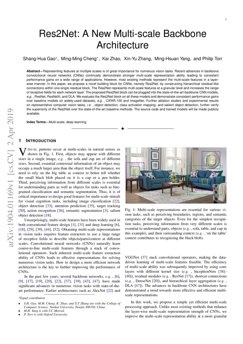 Res2Net: A New Multi-scale Backbone Architecture | DeepAI