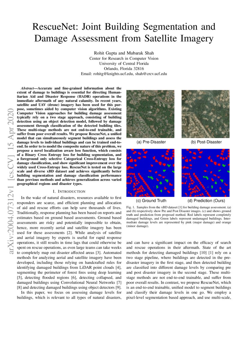 RescueNet: Joint Building Segmentation and Damage Assessment from Satellite Imagery | DeepAI