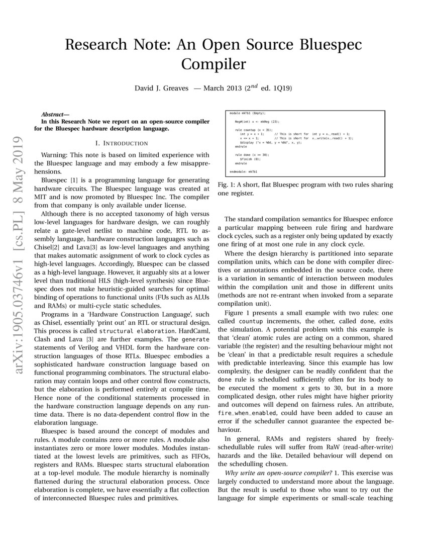 Research Note: An Open Source Bluespec Compiler | DeepAI