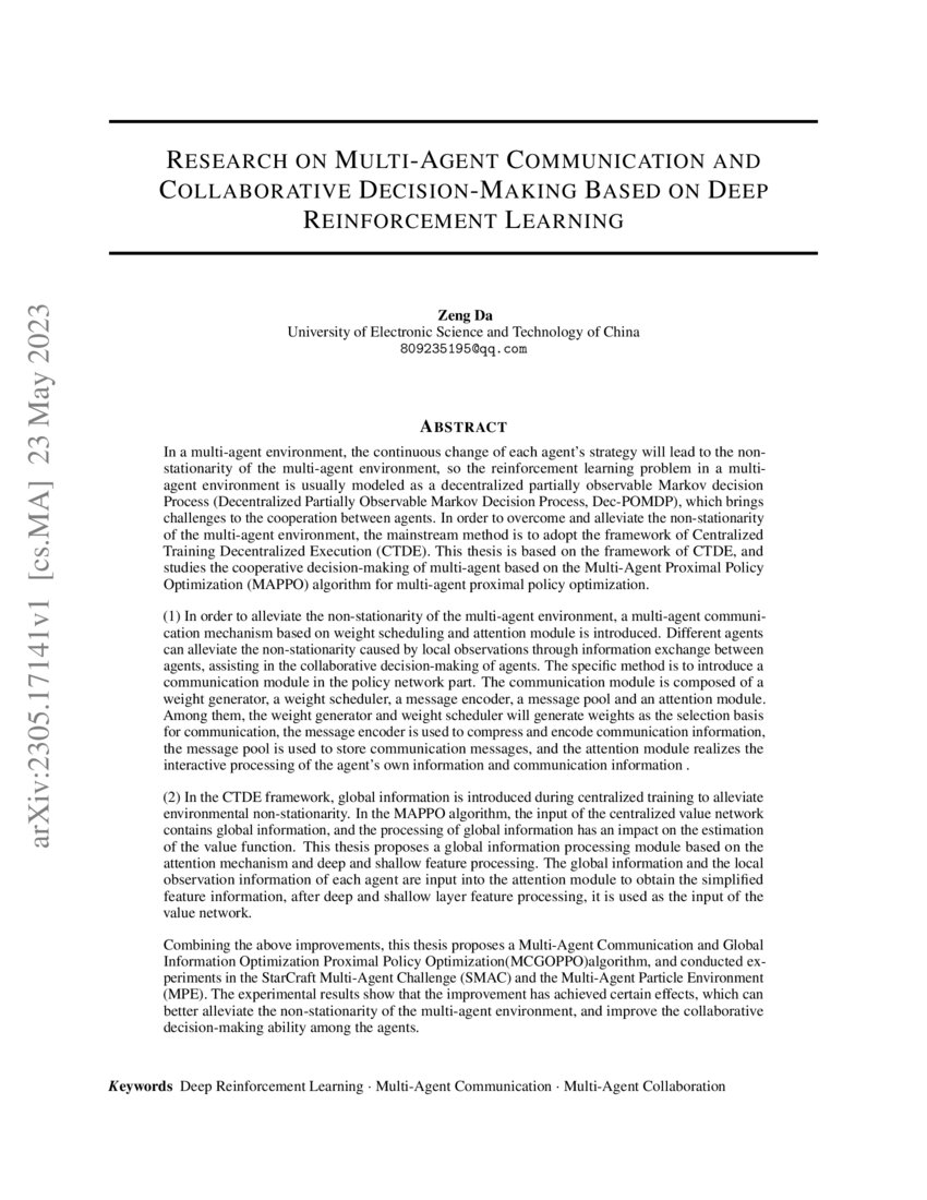 Research on Multi-Agent Communication and Collaborative Decision-Making Based on Deep ...
