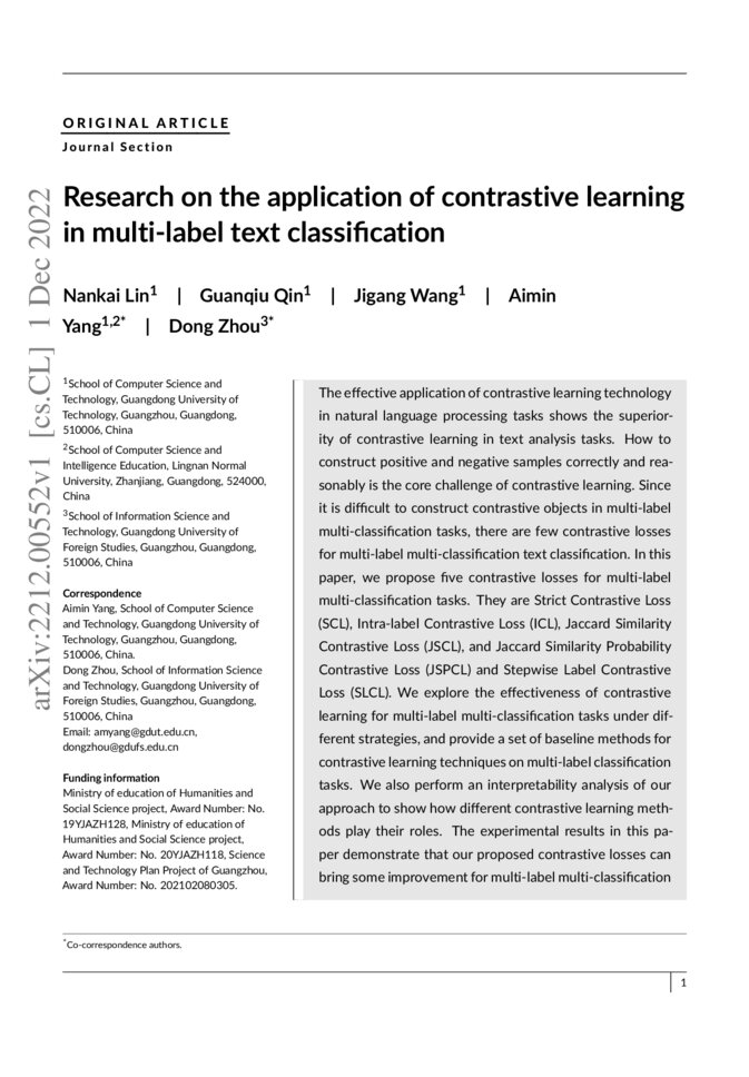 Research On The Application Of Contrastive Learning In Multi Label Text Classification Deepai