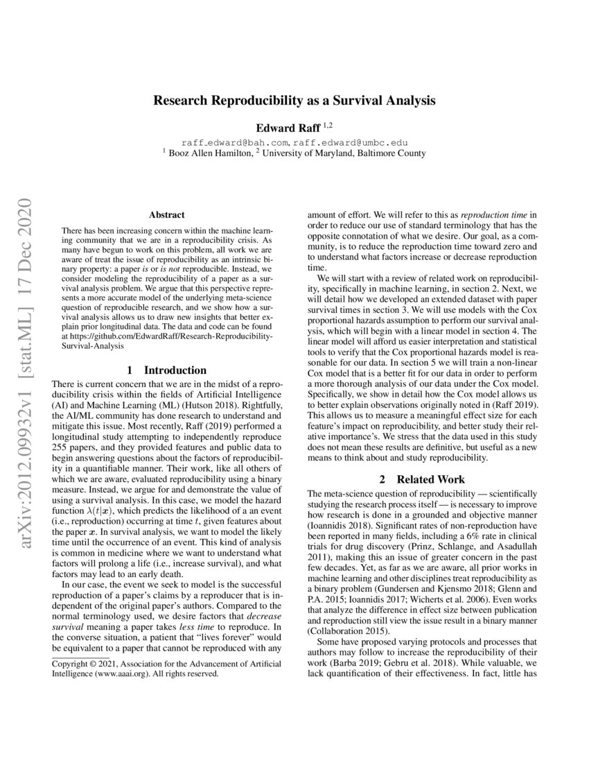Research Reproducibility as a Survival Analysis | DeepAI