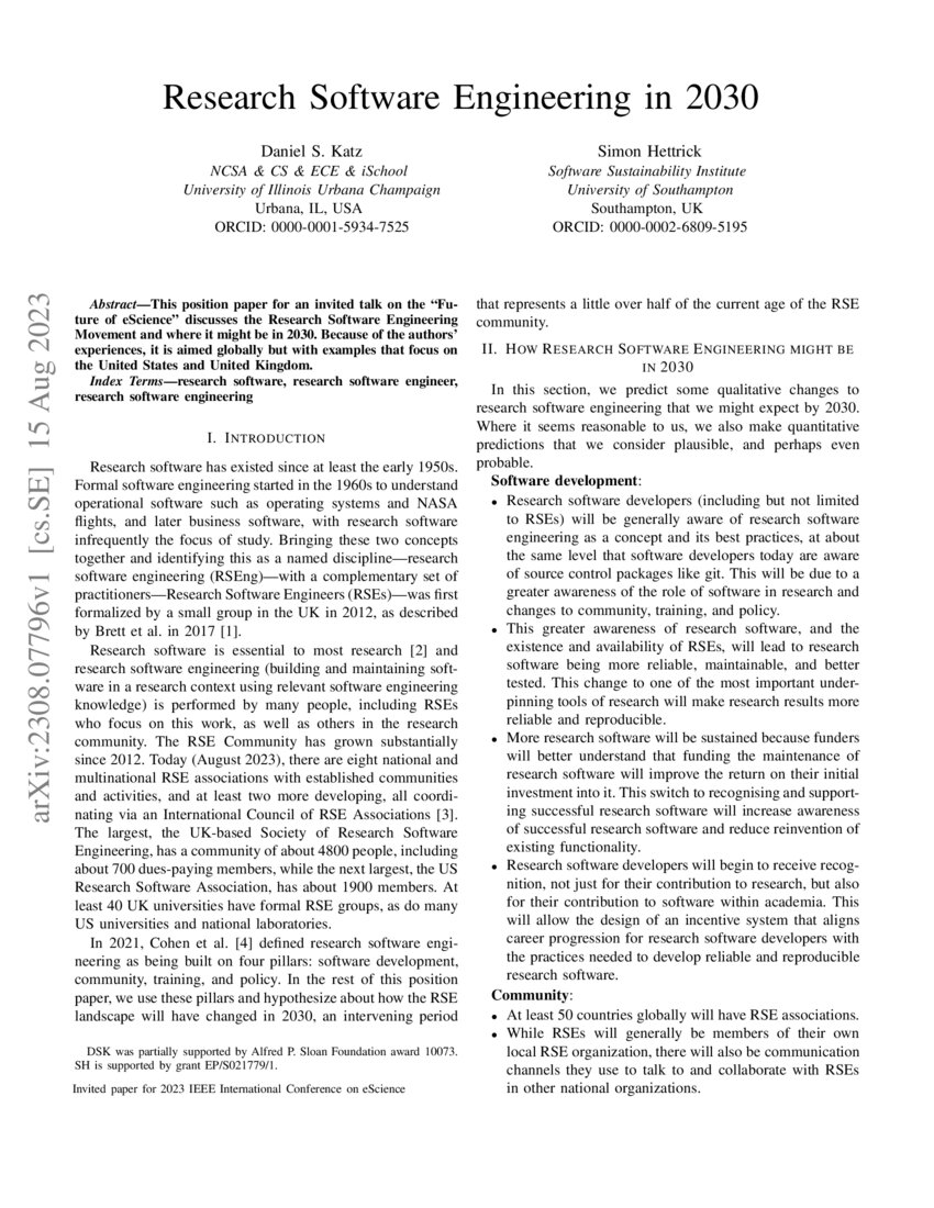 Research Software Engineering In 2030 Deepai