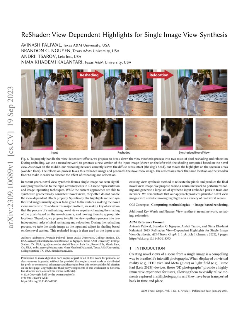 ReShader: View-Dependent Highlights for Single Image View-Synthesis ...