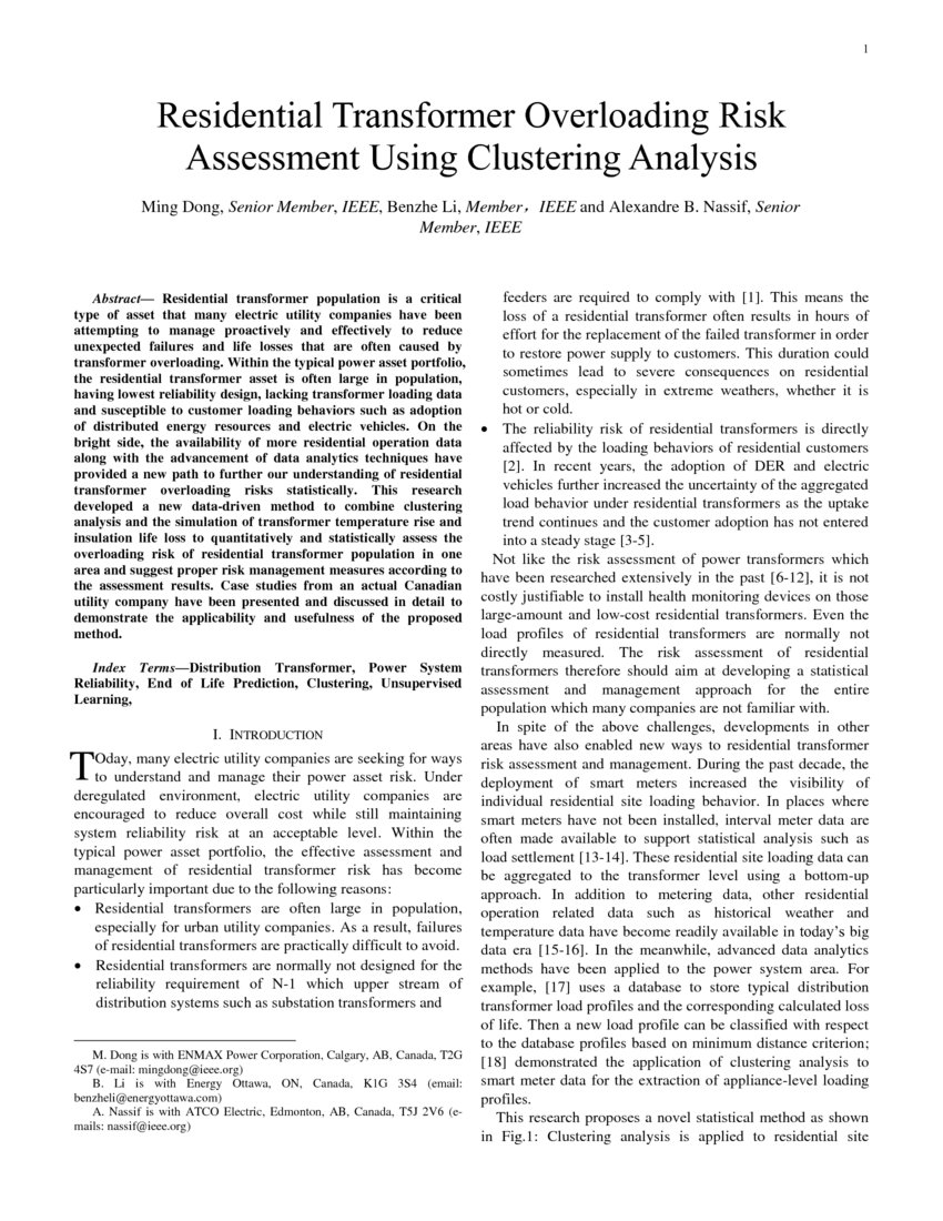 Residential Transformer Overloading Risk Assessment Using Clustering Analysis | DeepAI
