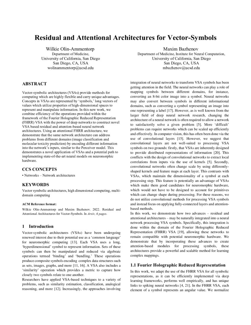 Residual and Attentional Architectures for Vector-Symbols | DeepAI
