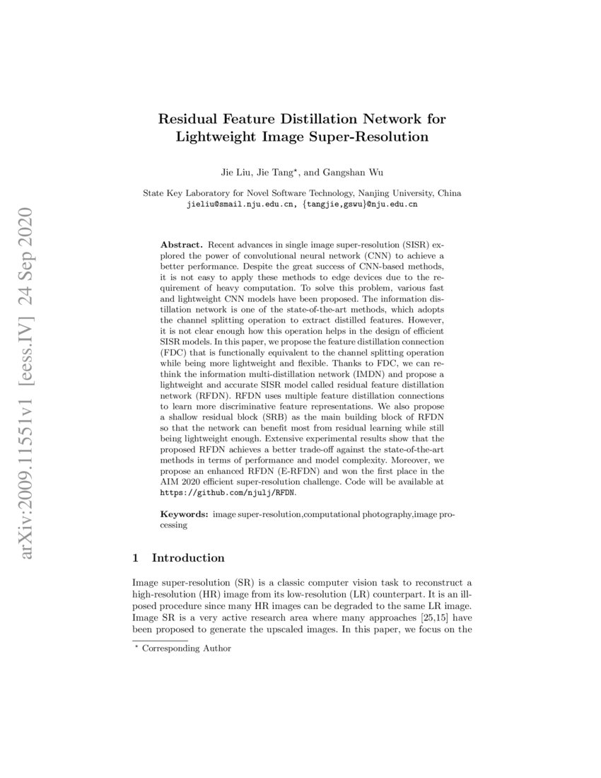 Residual Feature Distillation Network for Lightweight Image Super ...
