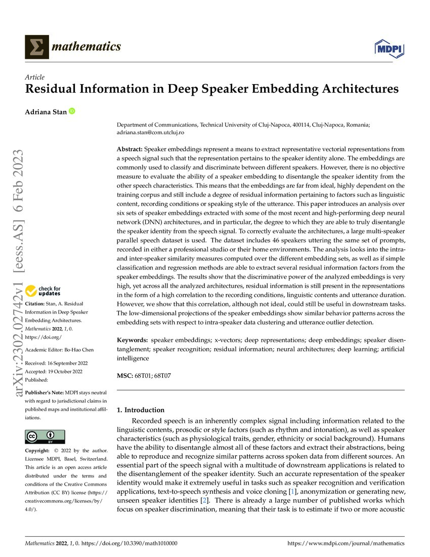 Residual Information In Deep Speaker Embedding Architectures Deepai