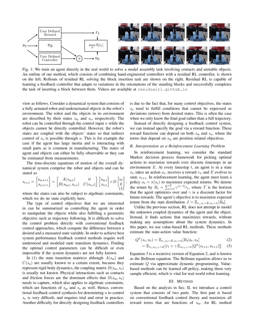 Residual Reinforcement Learning for Robot Control | DeepAI