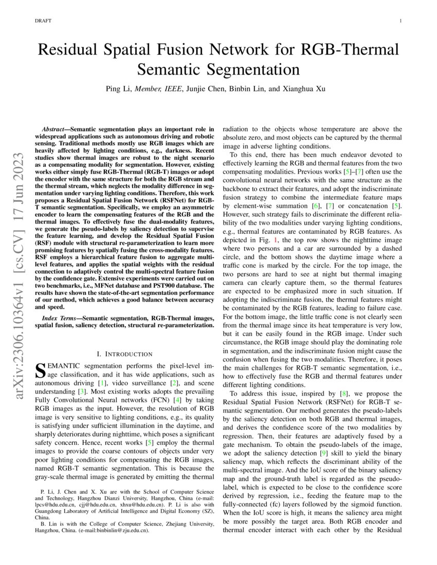 Residual Spatial Fusion Network for RGB-Thermal Semantic Segmentation ... Residual Spatial Fusion Network for RGB-Thermal Semantic Segmentation ...