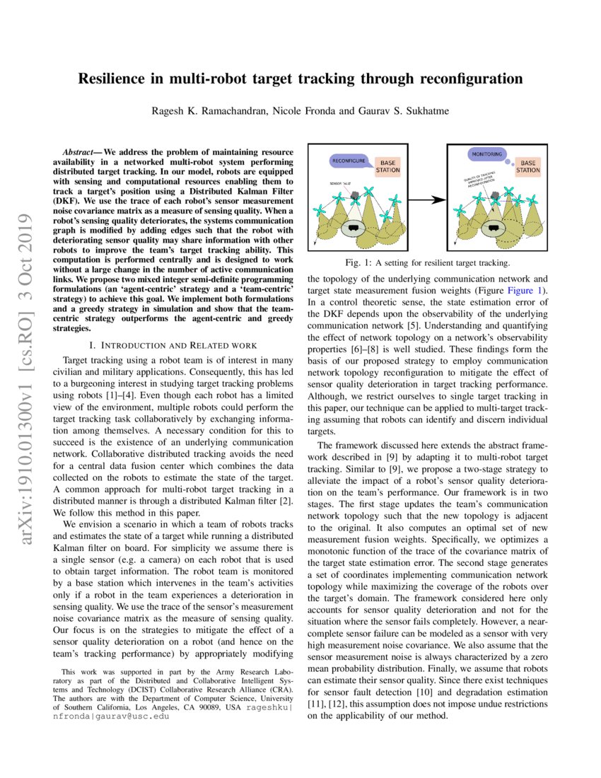 Resilience in multi-robot target tracking through reconfiguration | DeepAI