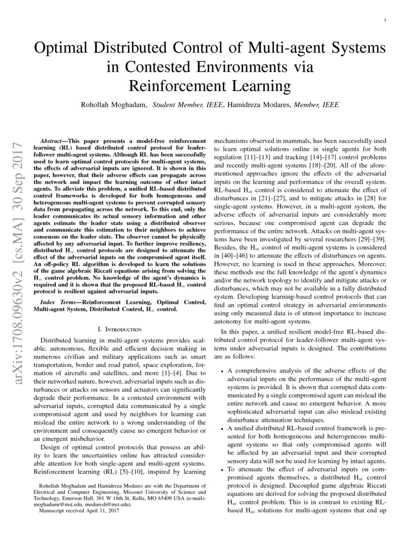 Resilient Autonomous Control Of Distributed Multi Agent Systems In Contested Environments Deepai