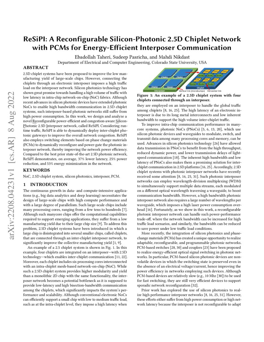 ReSiPI: A Reconfigurable Silicon-Photonic 2.5D Chiplet Network with ... ReSiPI: A Reconfigurable Silicon-Photonic 2.5D Chiplet Network with ...