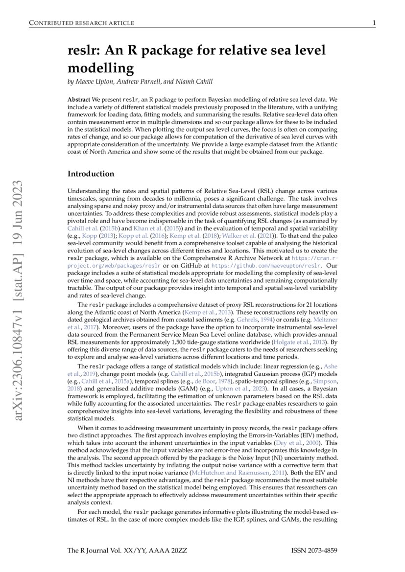 reslr: An R package for relative sea level modelling | DeepAI