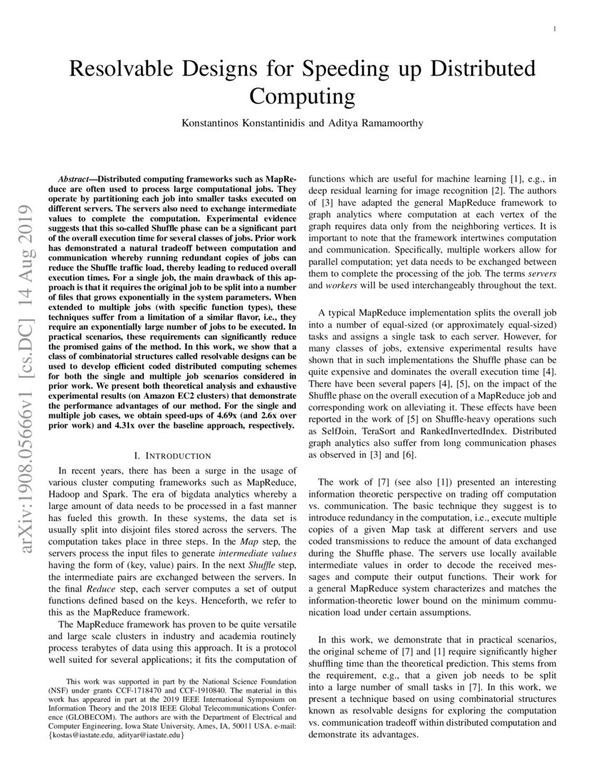 Resolvable Designs for Speeding up Distributed Computing | DeepAI