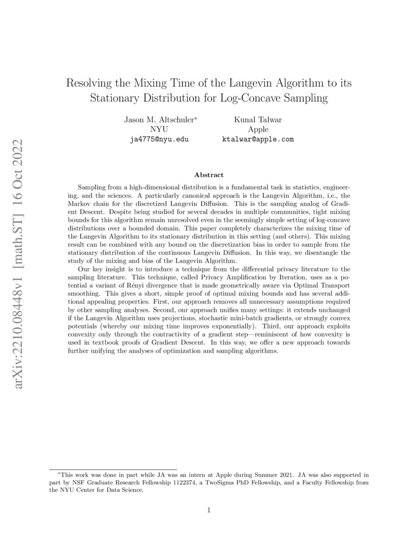 Resolving The Mixing Time Of The Langevin Algorithm To Its Stationary Distribution For Log 