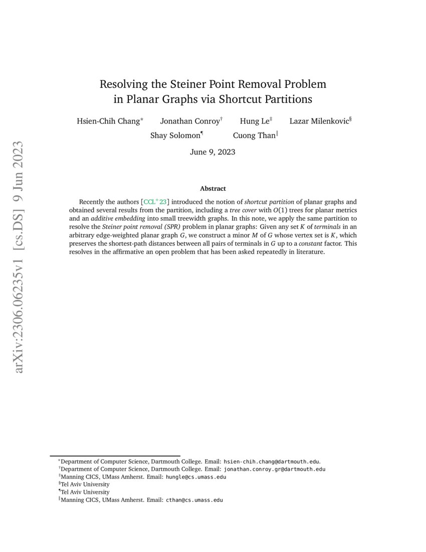 Resolving The Steiner Point Removal Problem In Planar Graphs Via Shortcut Partitions Deepai