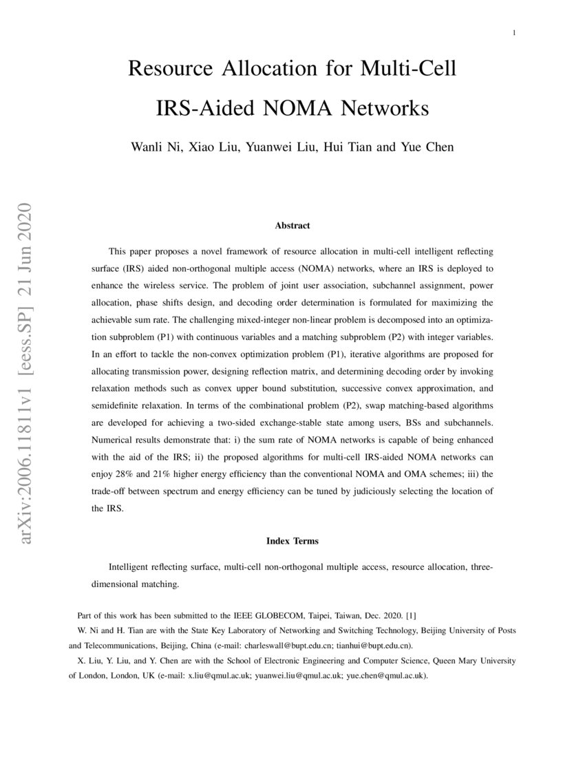 Resource Allocation For Multi Cell Irs Aided Noma Networks Deepai