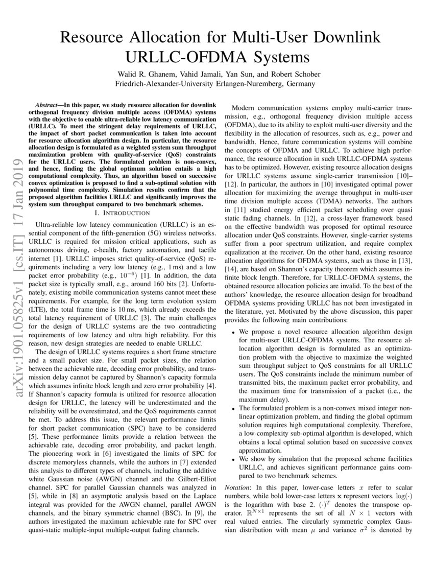 Resource Allocation for Multi-User Downlink URLLC-OFDMA Systems | DeepAI