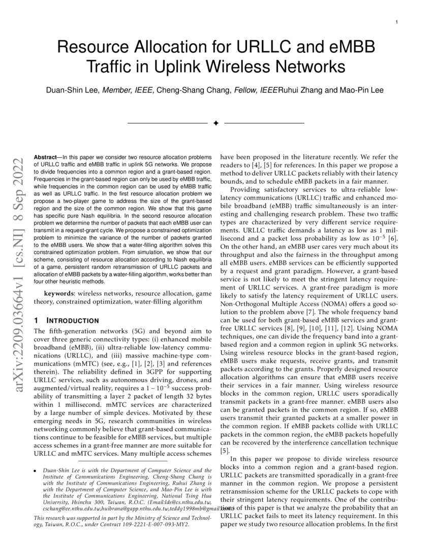 Resource Allocation for URLLC and eMBB Traffic in Uplink Wireless Networks | DeepAI