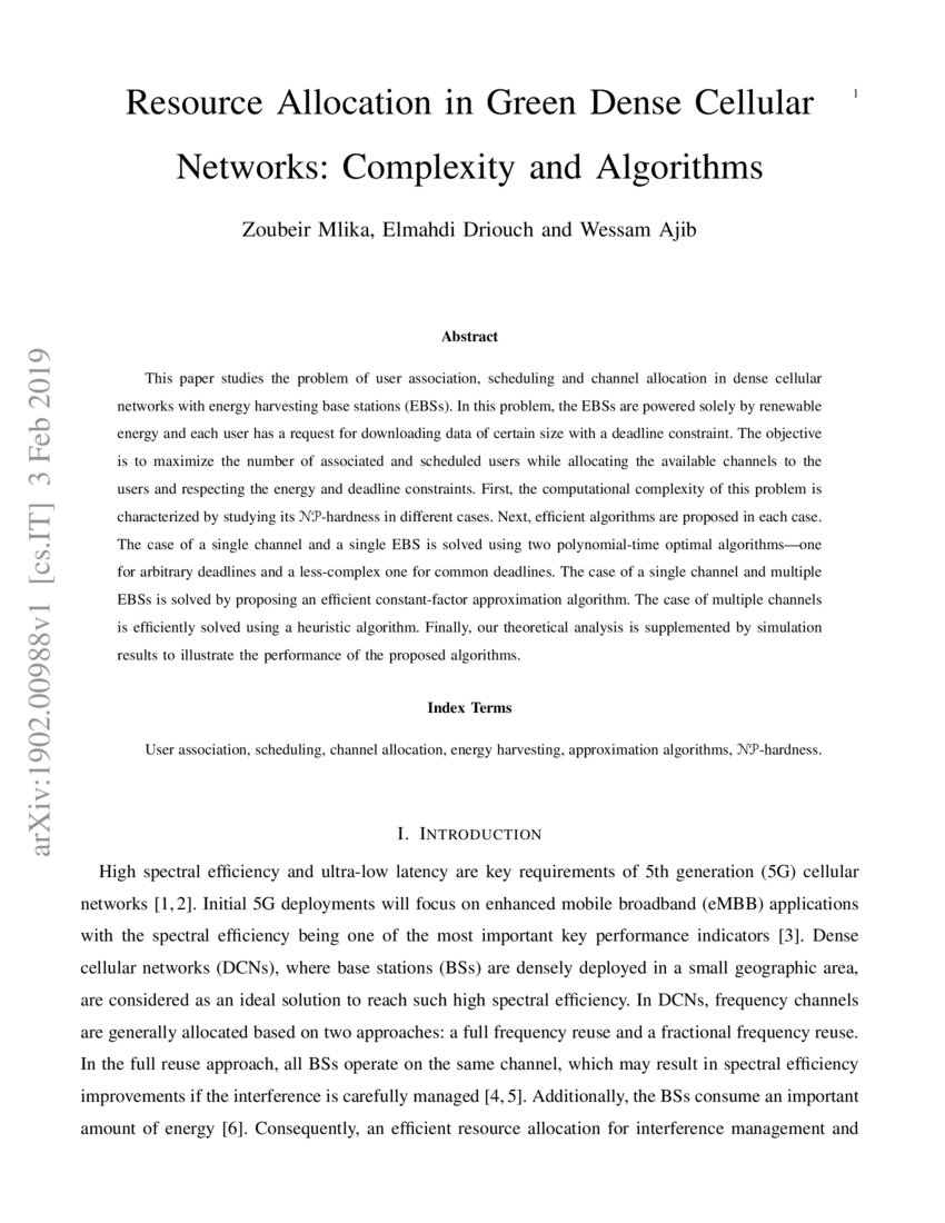 Resource Allocation In Green Dense Cellular Networks Complexity And Algorithms Deepai
