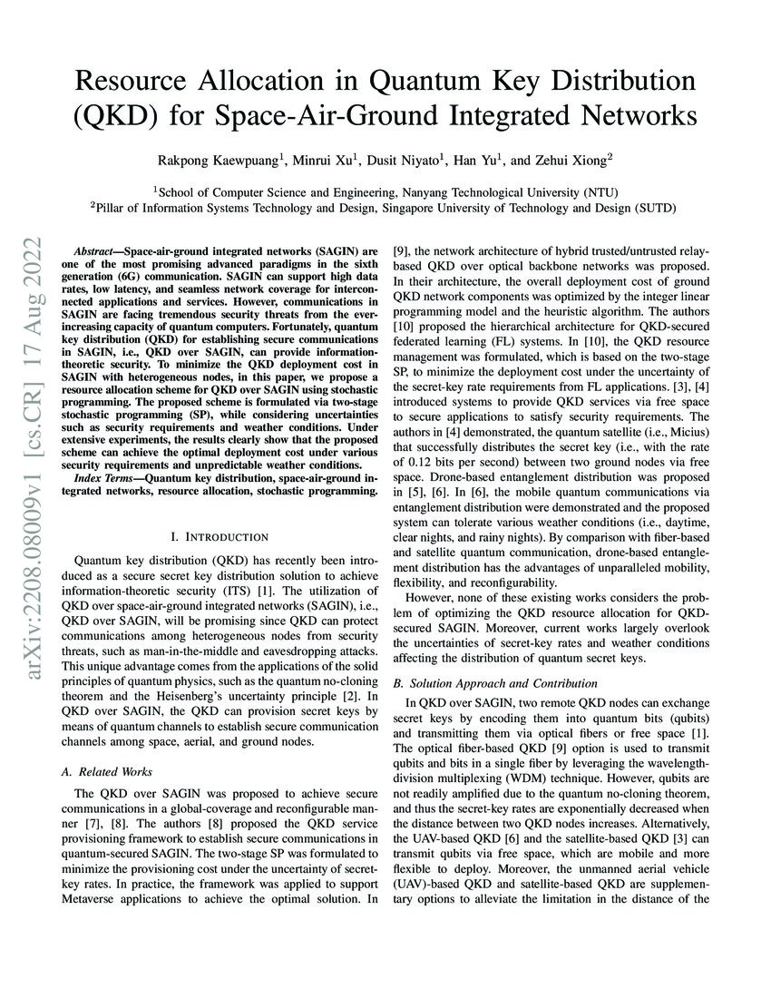 Resource Allocation in Quantum Key Distribution (QKD) for Space-Air-Ground Integrated Networks ...
