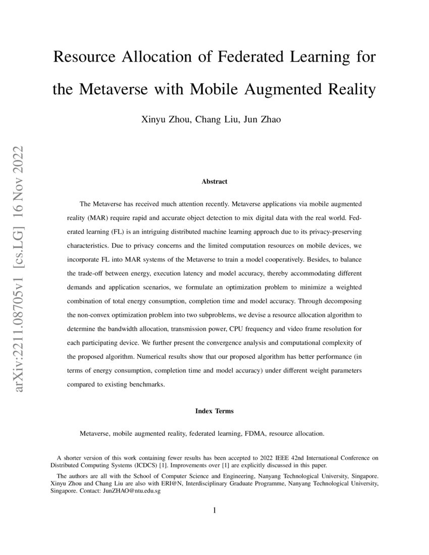 Resource Allocation Of Federated Learning For The Metaverse With Mobile