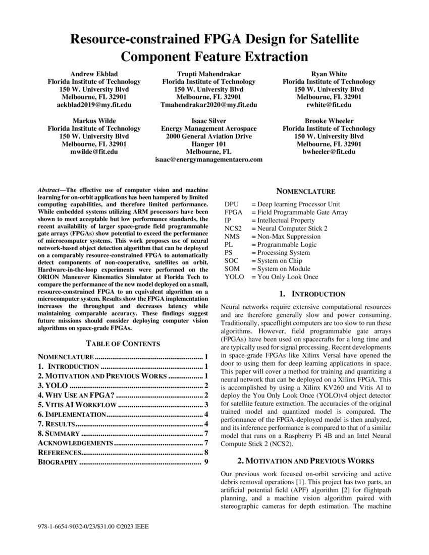 Resource Constrained Fpga Design For Satellite Component Feature